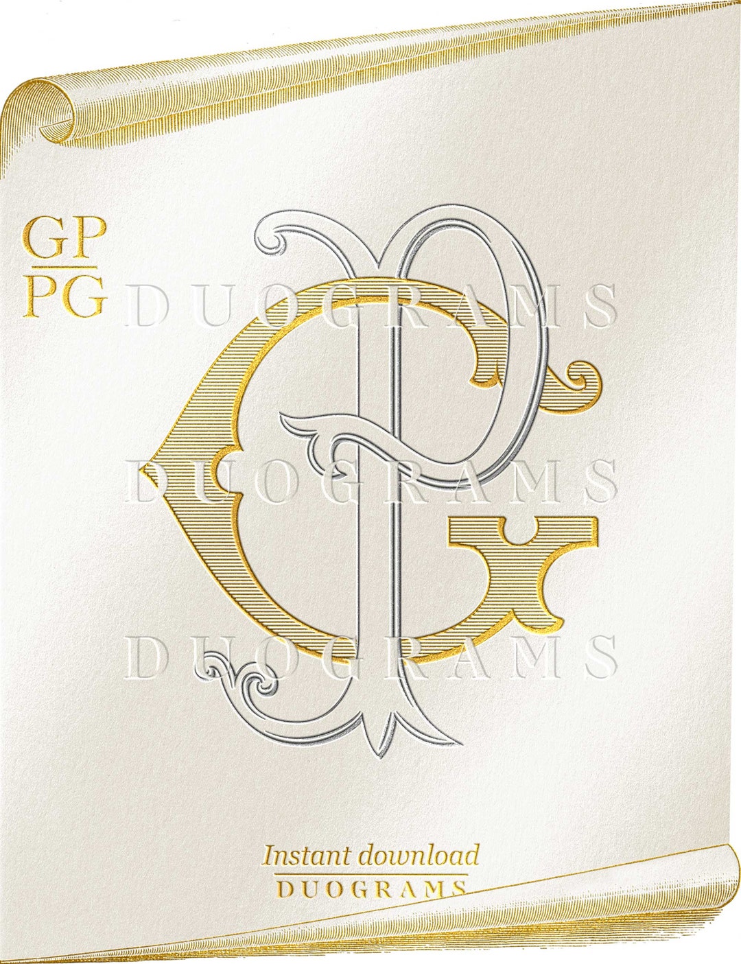 Two Letter Monogram GP or PG Vintage Wedding Monogram Logo Design G P ...