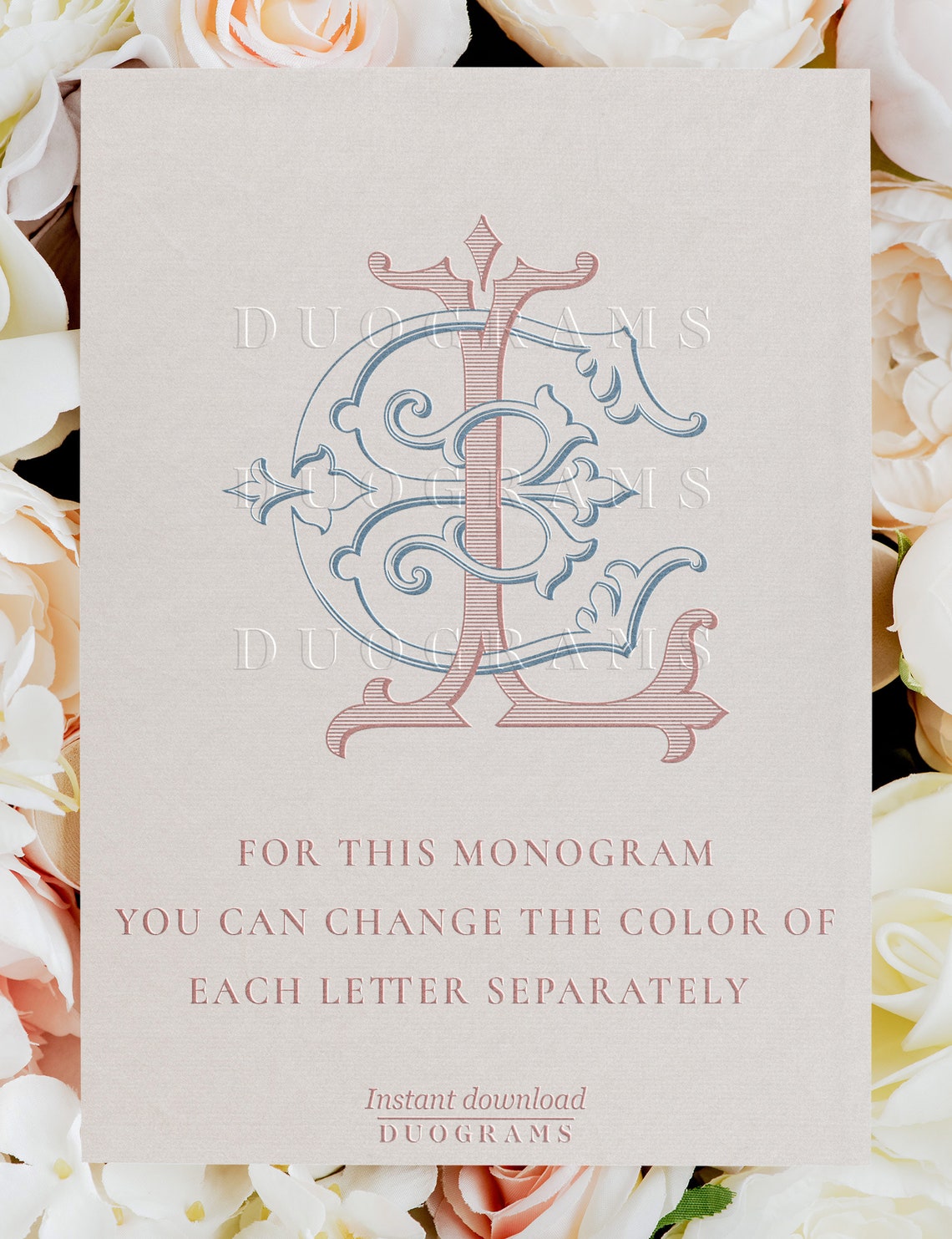 Vintage Wedding Monogram Logo EL LE Duogram E L Intertwined Monogram ...