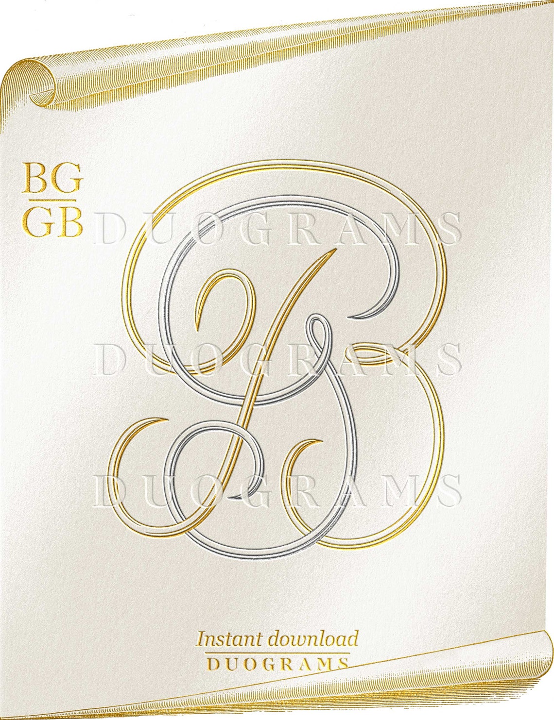 Classic 2-letter Wedding Monogram BG or GB Interlocking Monogram Logo ...
