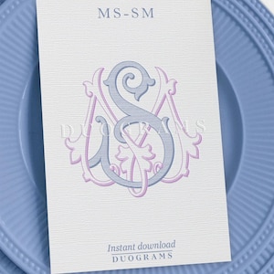 Classic Wedding Monogram Logo Design MS or SM Duogram M S Interlocking ...