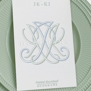 Two Letter Wedding Monogram Logo JK or KJ Duogram J K Intertwined ...
