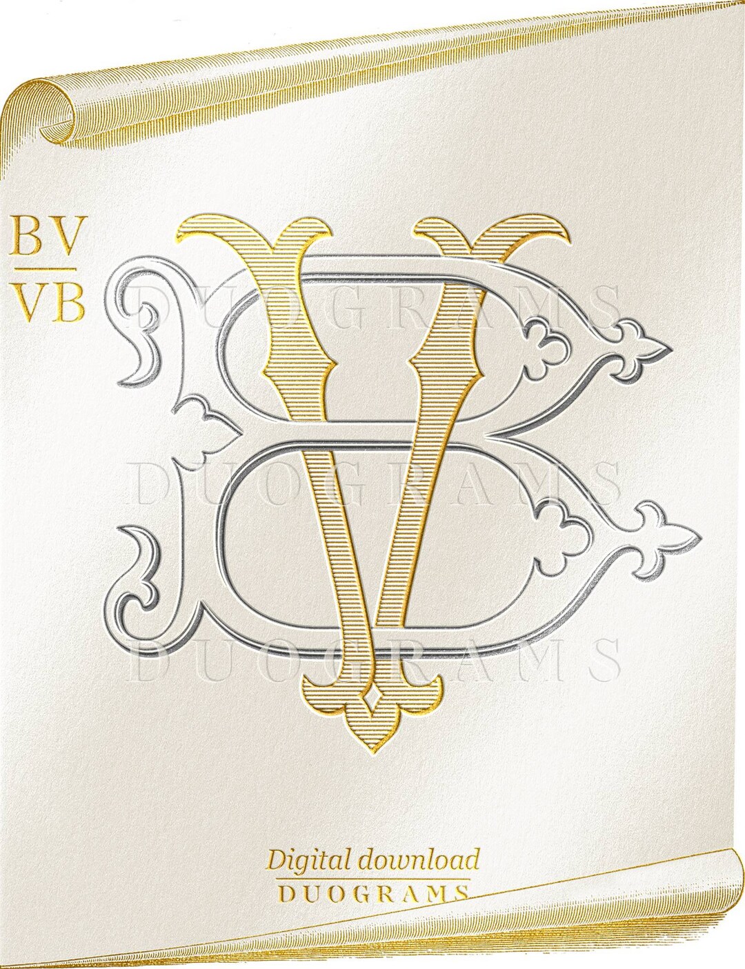 Vintage Monogram Design BV VB Monogram Wreath SVG Digital Download - Etsy