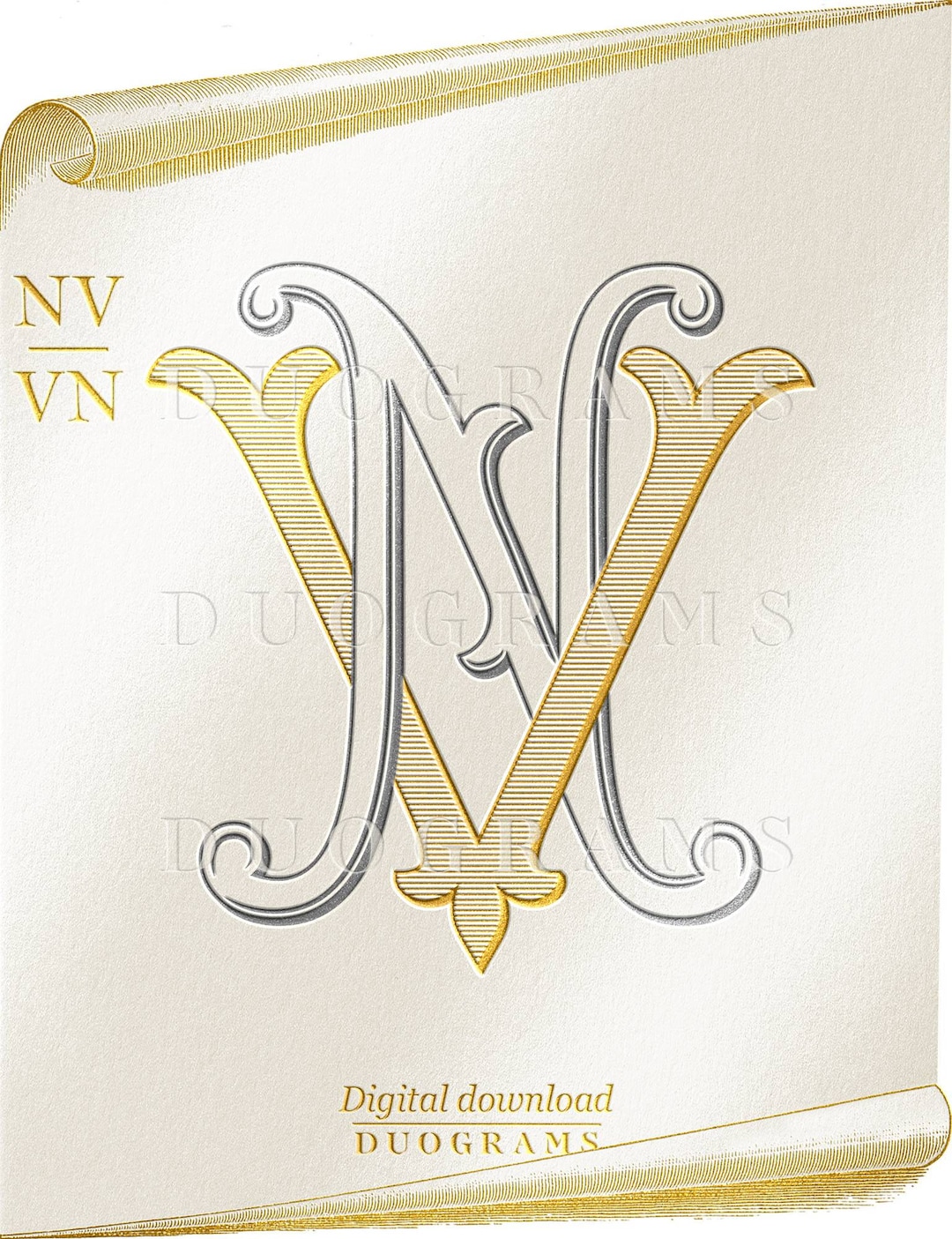 VN Vintage Wedding Monogram Logo NV Instant Download - Etsy