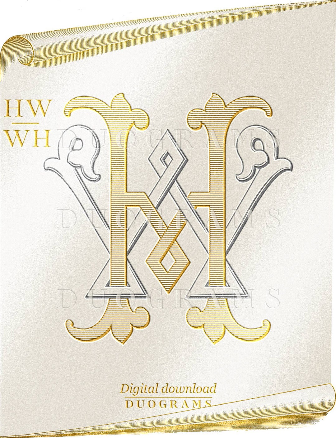 Vintage Monogram Design HW WH Monogram Wreath SVG Digital Download - Etsy