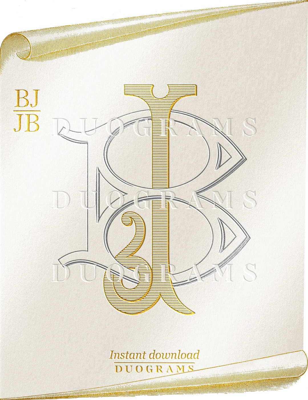 Interlocking Vintage Monogram BJ or JB Two Letter Monogram Logo Design ...