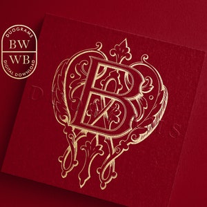 BW WB Vintage Wedding Monogram Logo Design SVG Two Letter Monogram B W ...