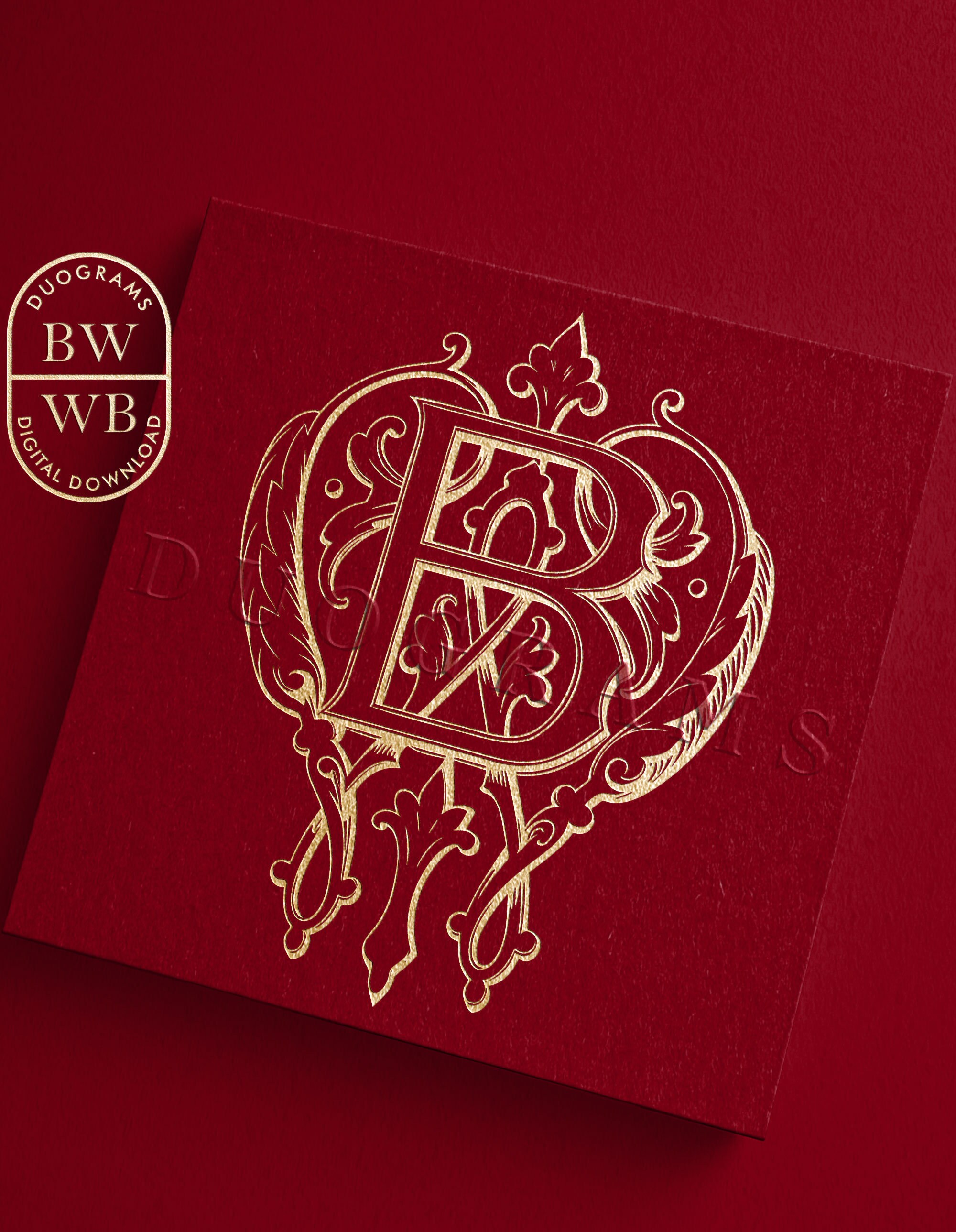 BW WB Vintage Wedding Monogram Logo Design SVG Two Letter Monogram B W ...