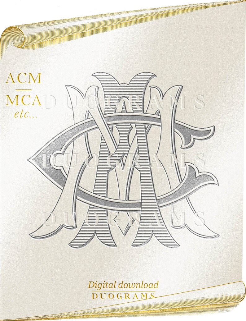 3 Letter Wedding Monogram Logo ACM or MCA or CMA Interlocking Monogram ...