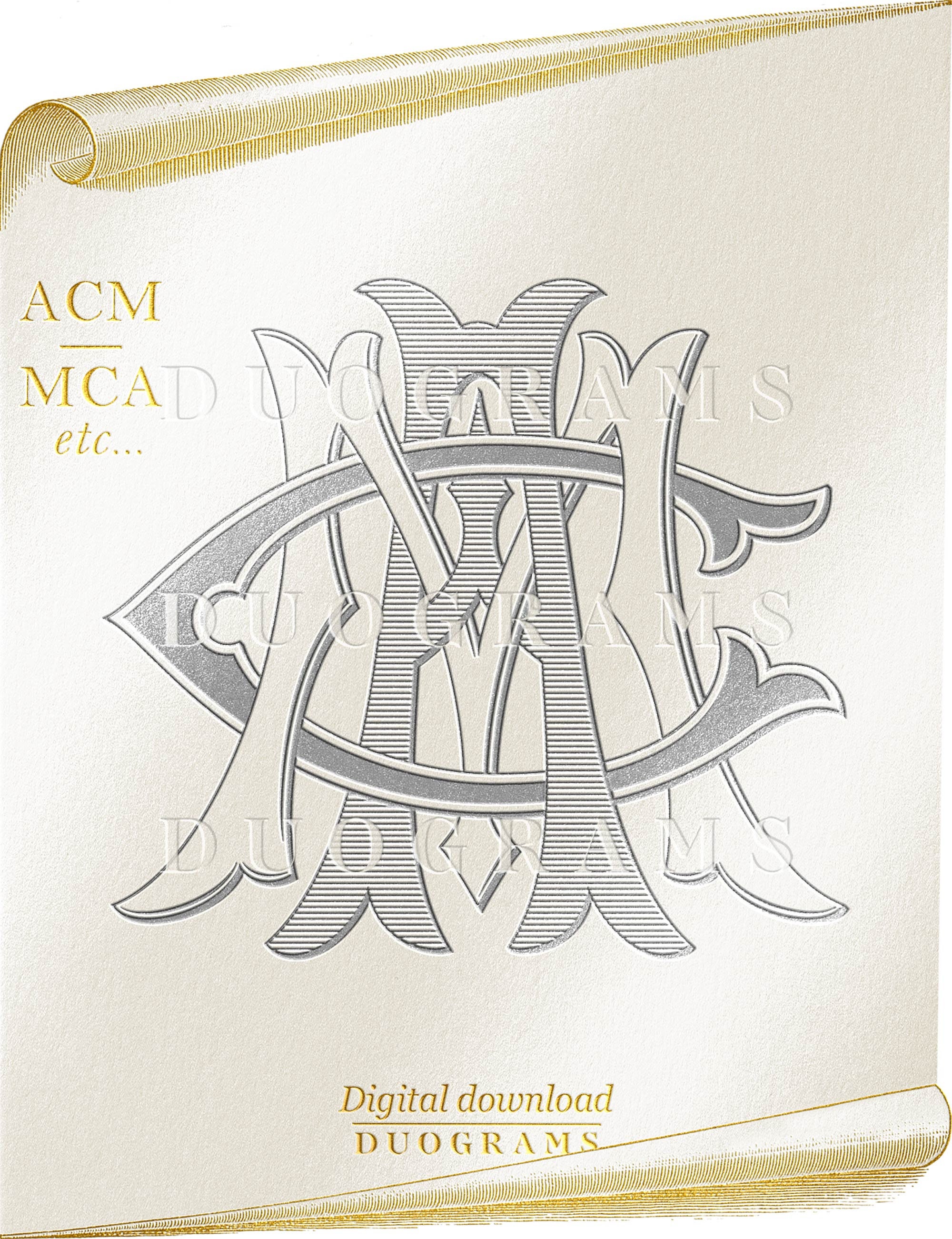 3 Letter Wedding Monogram Logo ACM or MCA or CMA Interlocking Monogram ...