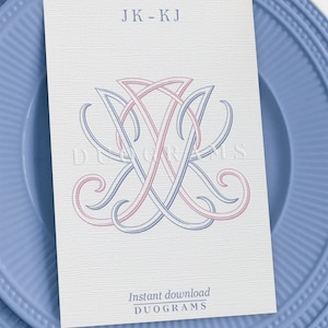 Two Letter Wedding Monogram Logo JK or KJ Duogram J K Intertwined ...
