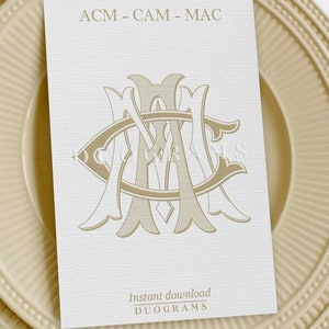 3 Letter Wedding Monogram Logo ACM or MCA or CMA Interlocking Monogram ...