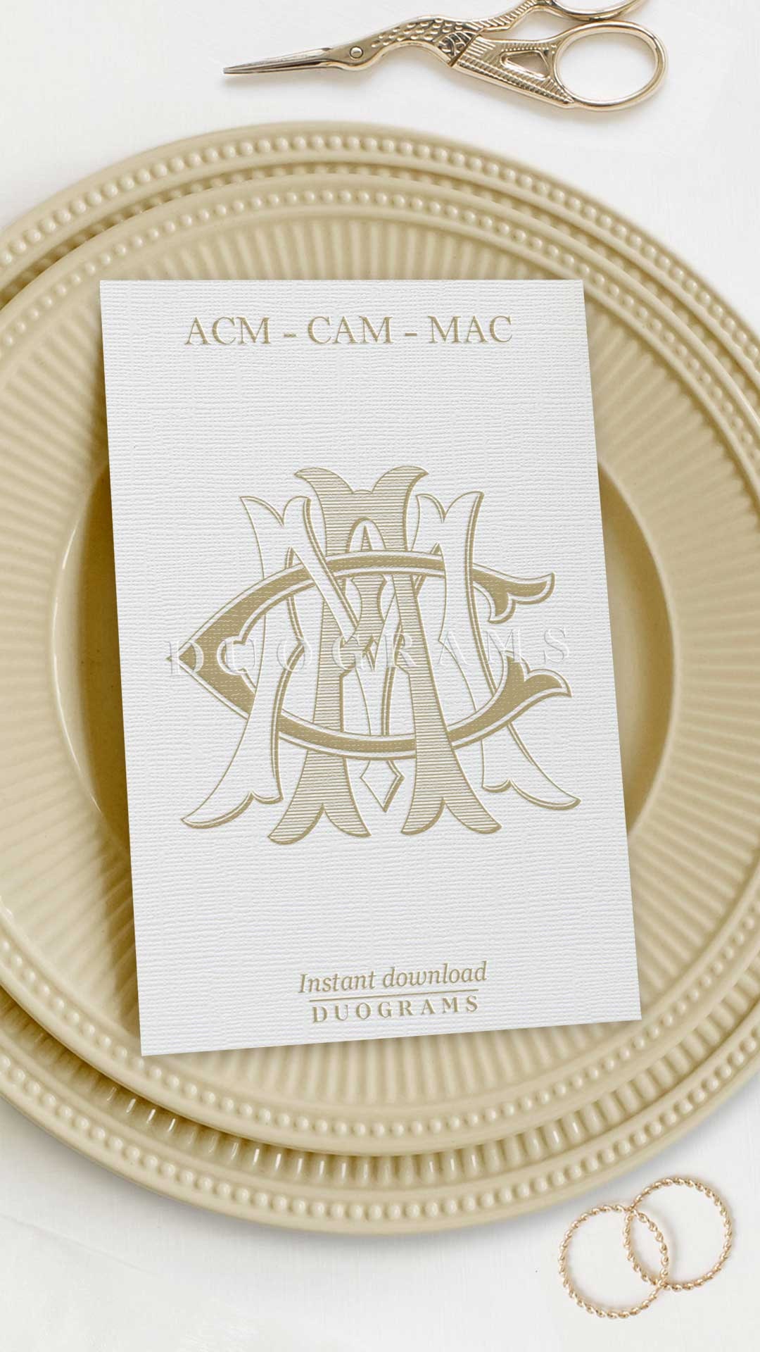 3 Letter Wedding Monogram Logo ACM or MCA or CMA Interlocking Monogram ...