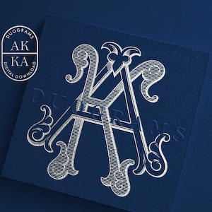 Vintage Wedding Monogram Logo AK or KA Interlocking Monogram Design A K ...