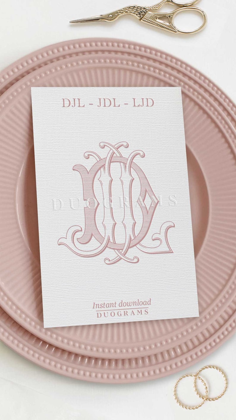 3 Letter Wedding Monogram Logo Designs JDL JLD LJD Etc 2 Free Wreath ...