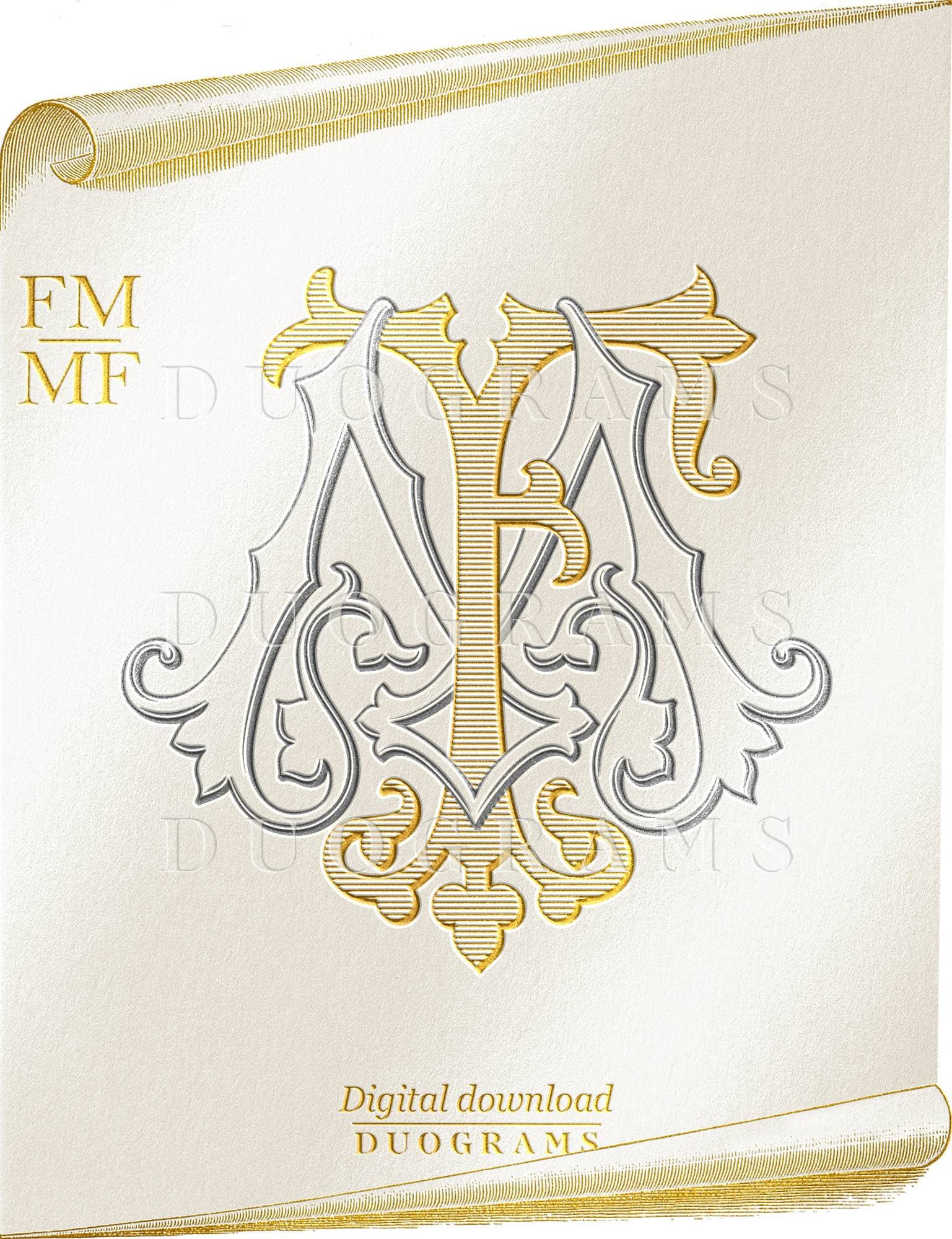 FM MF Vintage Wedding Monogram Logo Designs SVG Digital Download F M ...