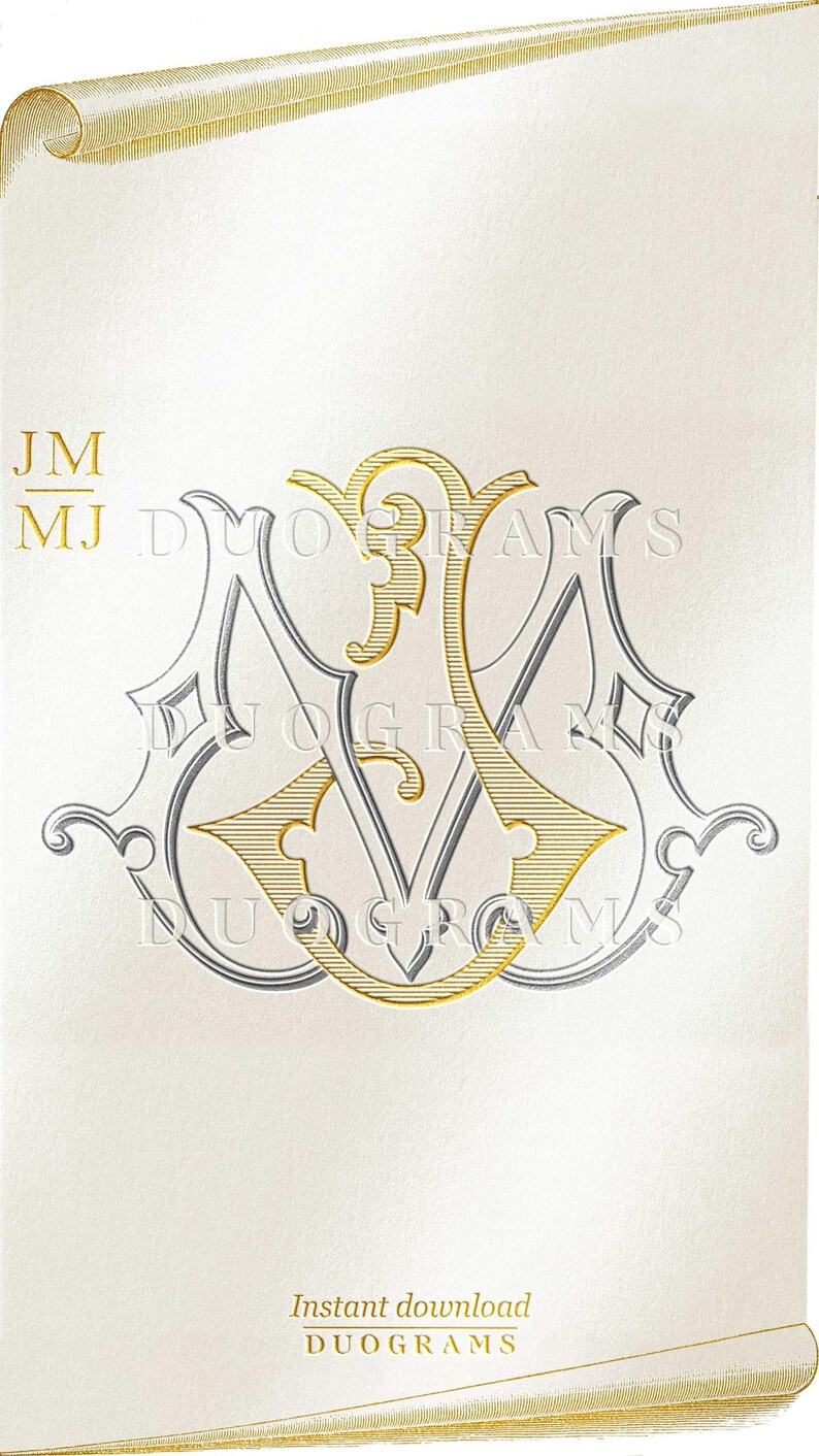 Vintage Wedding Monogram JM MJ Monogram SVG - Etsy
