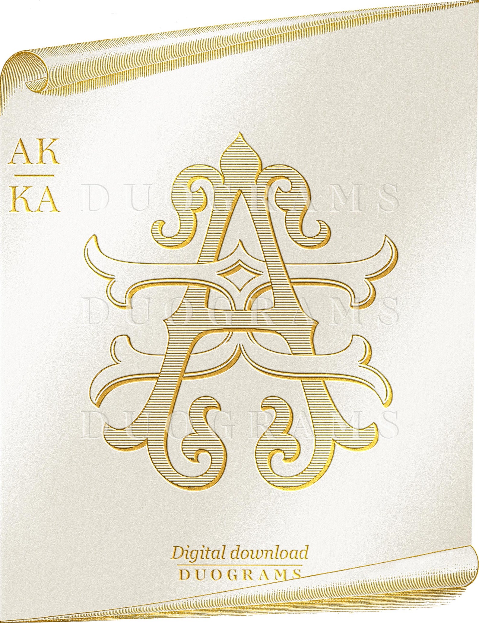 Vintage Wedding Monogram Logo AK KA Duogram A K Intertwined Monogram ...