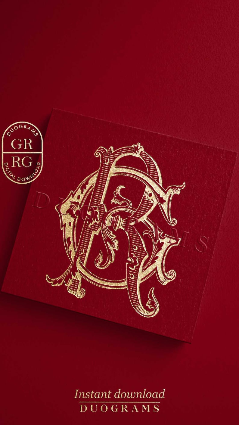 GR RG Vintage Wedding Monogram Logo Design SVG Two Letter Monogram G R ...