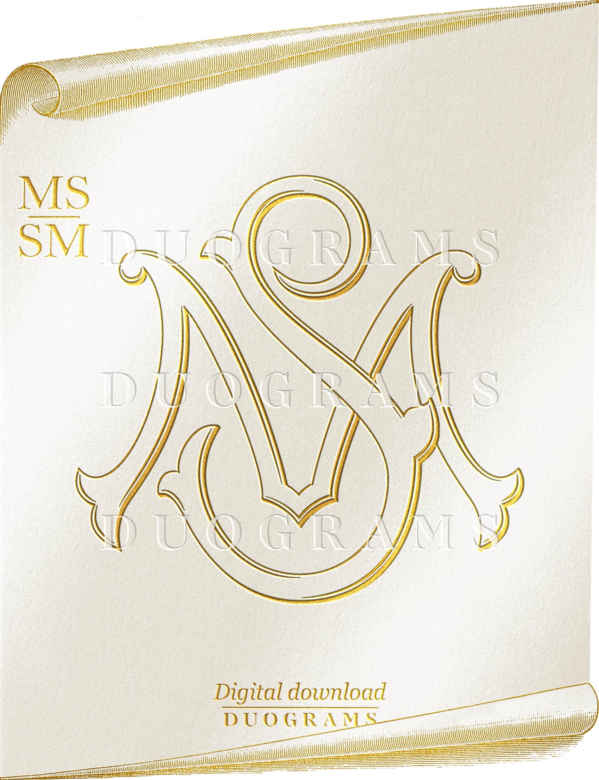 Vintage Wedding Monogram Logo MS or SM Interlocking Monogram Design M S ...