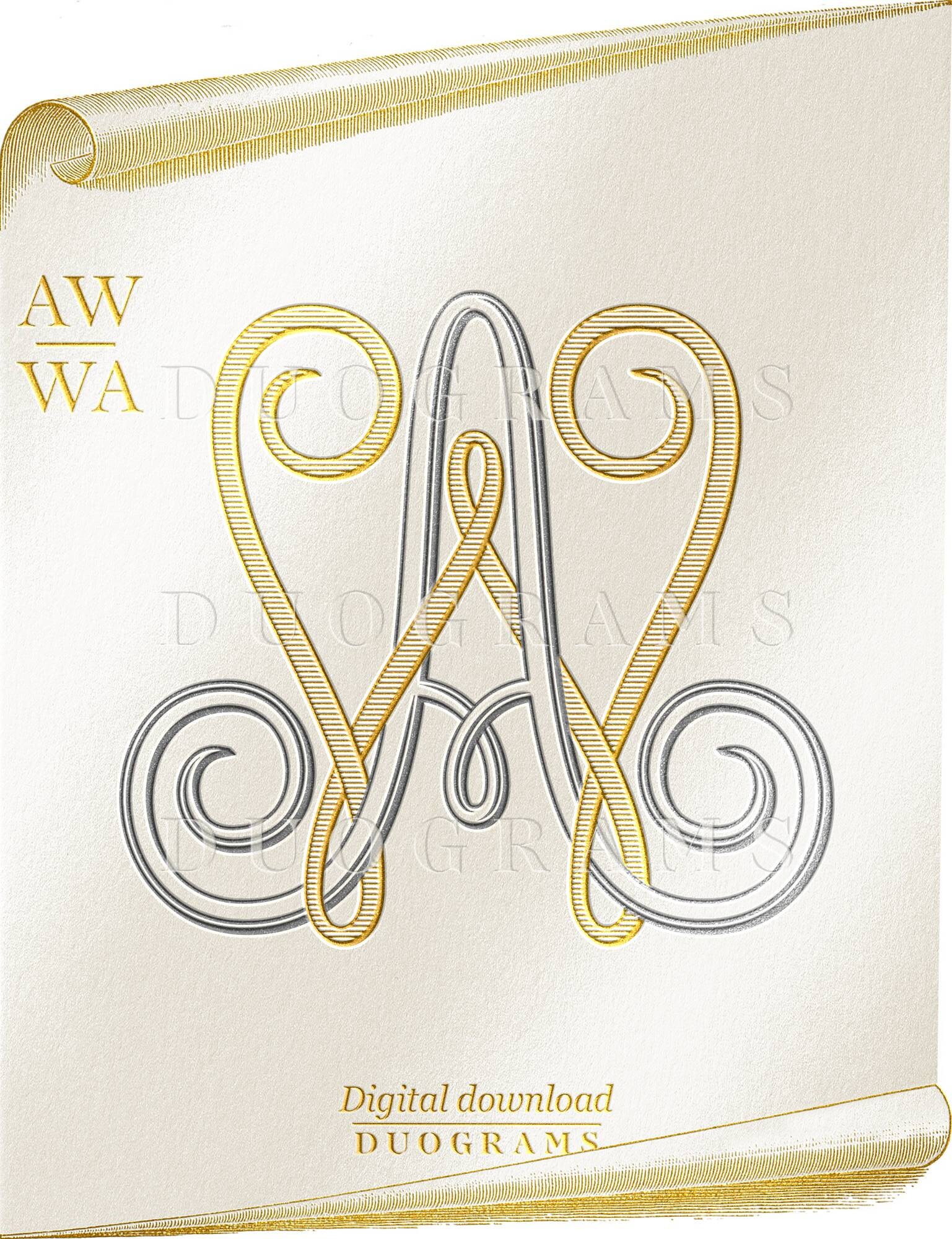 Vintage Monogram Logo Design AW WA Monogram Wreath SVG Digital Download ...