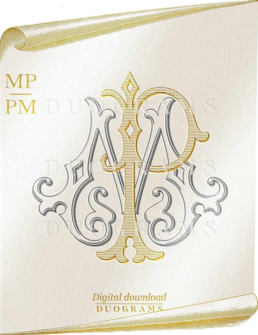 Vintage Wedding Monogram Logo MP Digital Download PM - Etsy