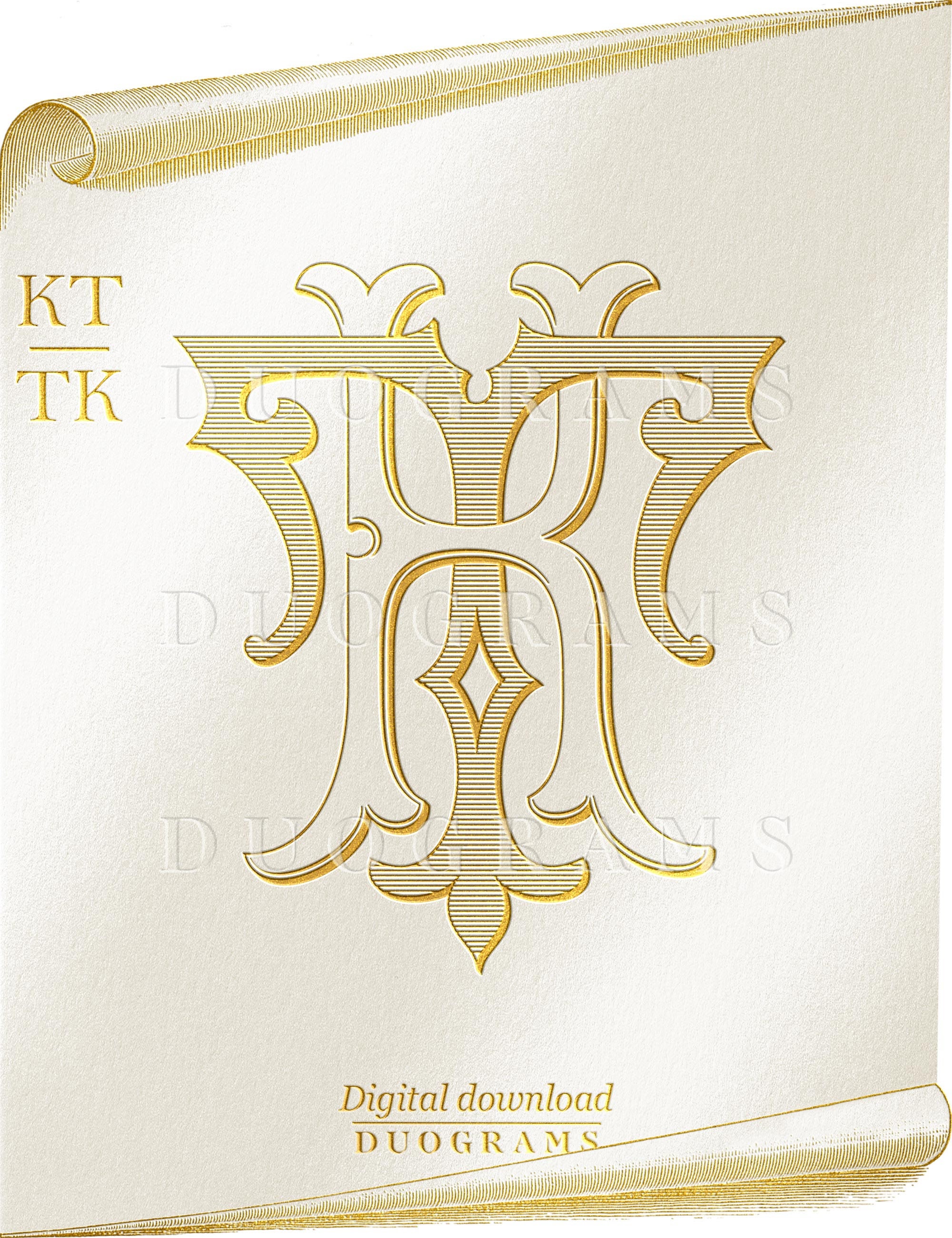 Vintage Wedding Monogram Logo KT TK Duogram K T Intertwined Monogram ...