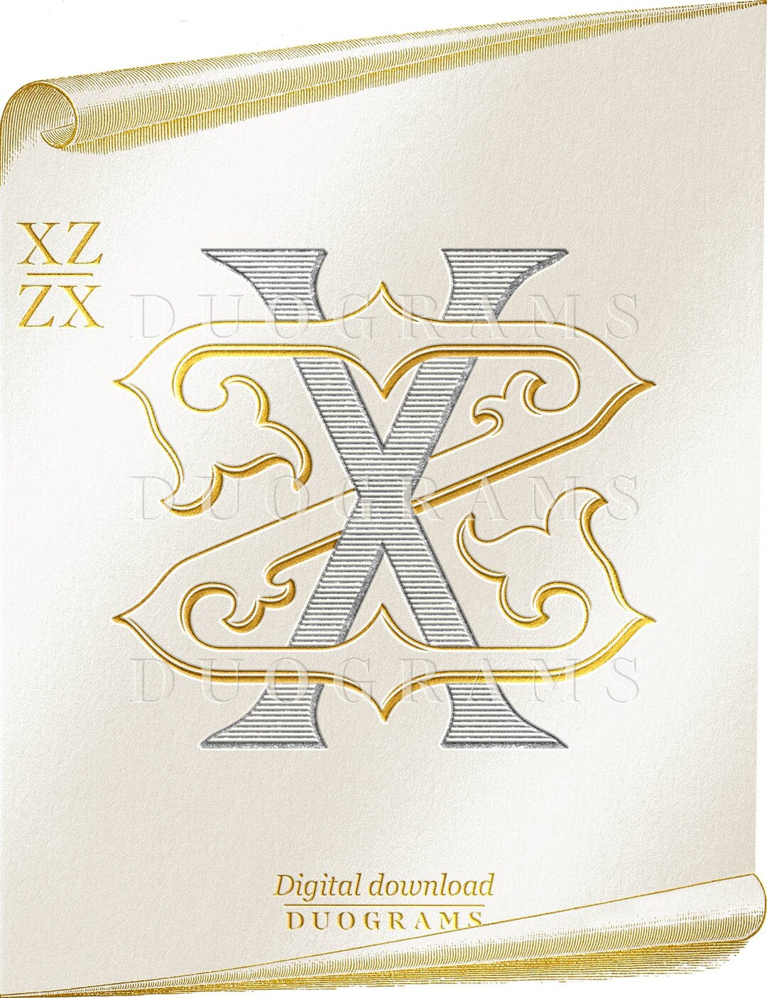 XZ ZX Wedding Monogram Letters X Z Two Letter Monogram Initials Z X ...
