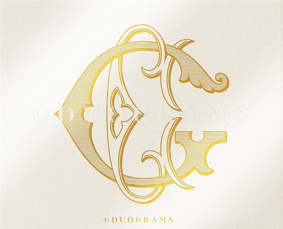 CG GC Wedding Monogram Logo Vintage Duogram C G Intertwined | Etsy