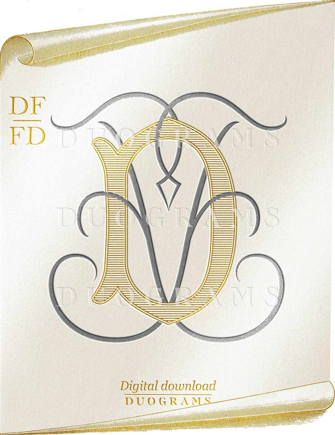 Vintage Monogram Logo Design DF FD Monogram Wreath SVG Digital Download ...