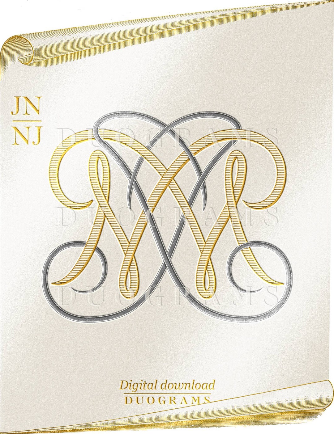 Vintage Monogram Logo Design JN NJ Monogram Wreath SVG Digital Download ...