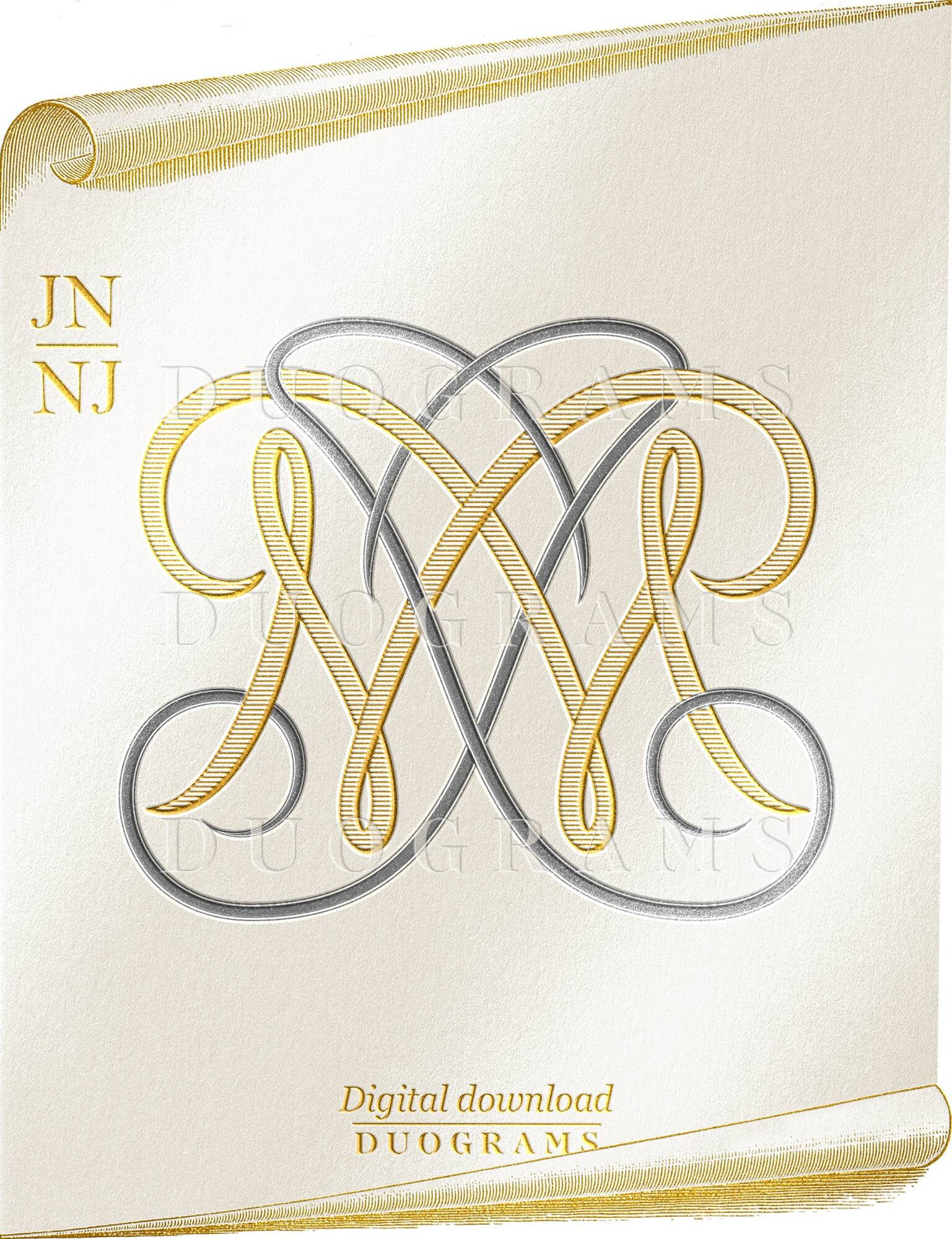 Vintage Monogram Logo Design JN NJ Monogram Wreath SVG Digital Download ...