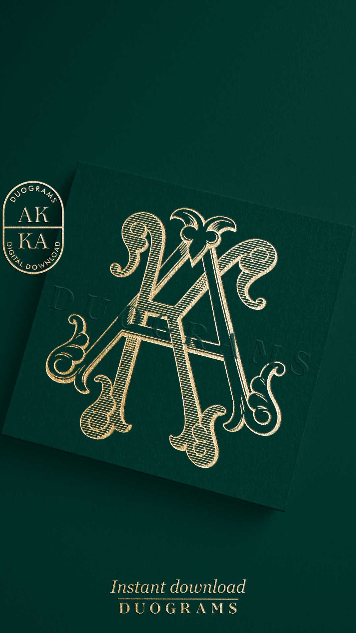 Vintage Wedding Monogram Logo AK or KA Interlocking Monogram Design A K ...