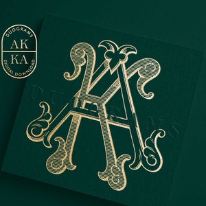 Vintage Wedding Monogram Logo AK or KA Interlocking Monogram Design A K ...