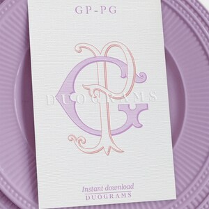 Two Letter Monogram GP or PG Vintage Wedding Monogram Logo Design G P ...