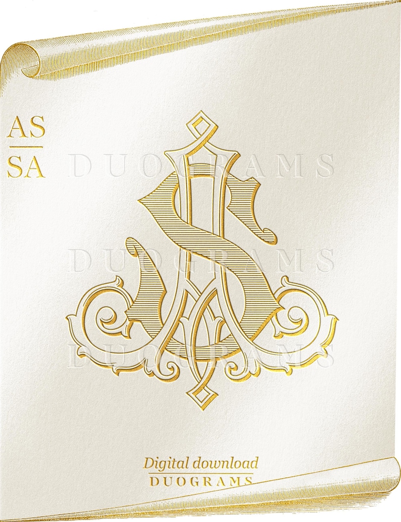 Vintage Wedding Monogram Logo AS SA Duogram A S Intertwined Monogram ...