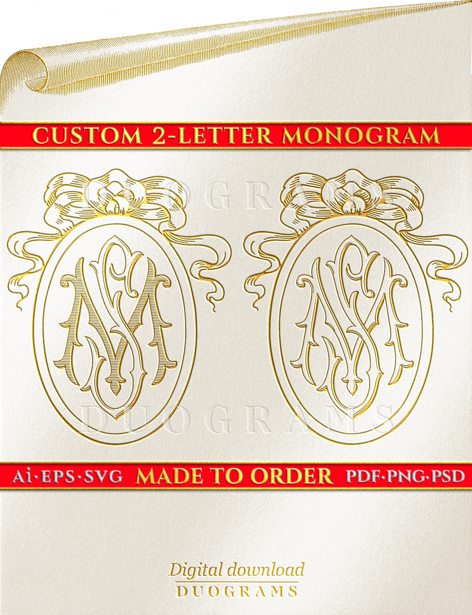 Two Letter Wedding Monogram Logo With Crest, Digital Download, SVG ...