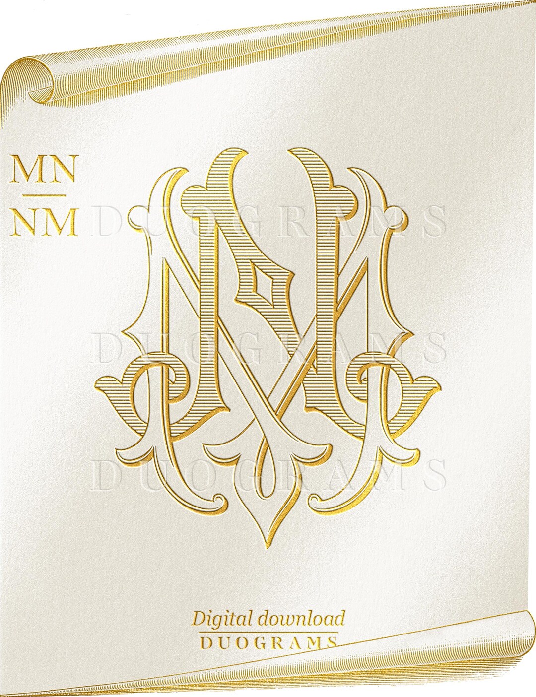 Vintage Wedding Monogram MN NM Digital Download - Etsy