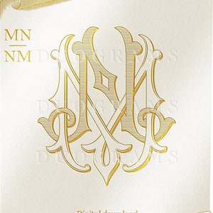 Vintage Wedding Monogram MN NM Digital Download - Etsy