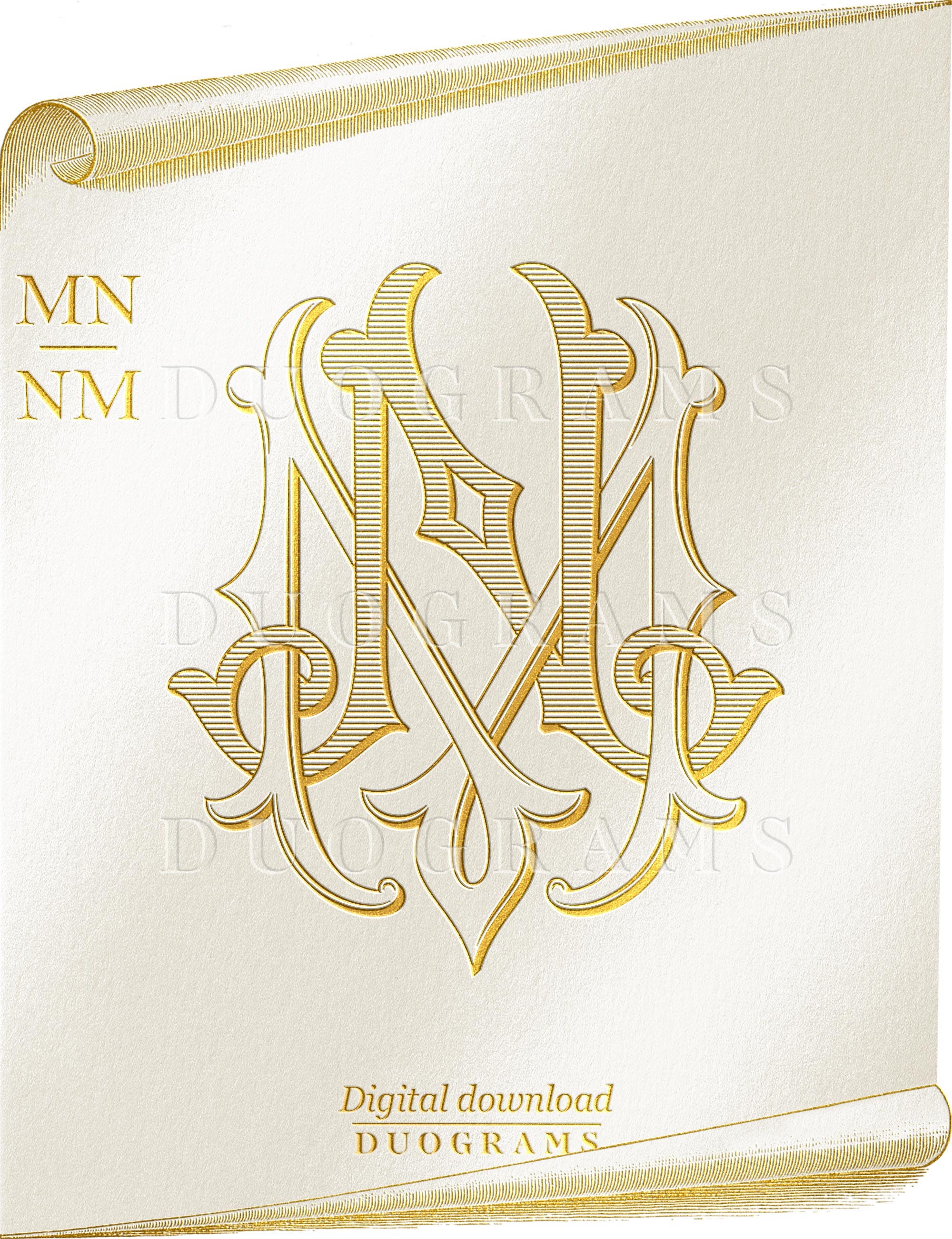 Vintage Wedding Monogram MN NM Digital Download - Etsy
