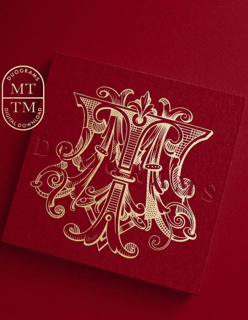 MT Vintage Monogram, TM Wedding Monogram, M T Intertwined Monogram ...