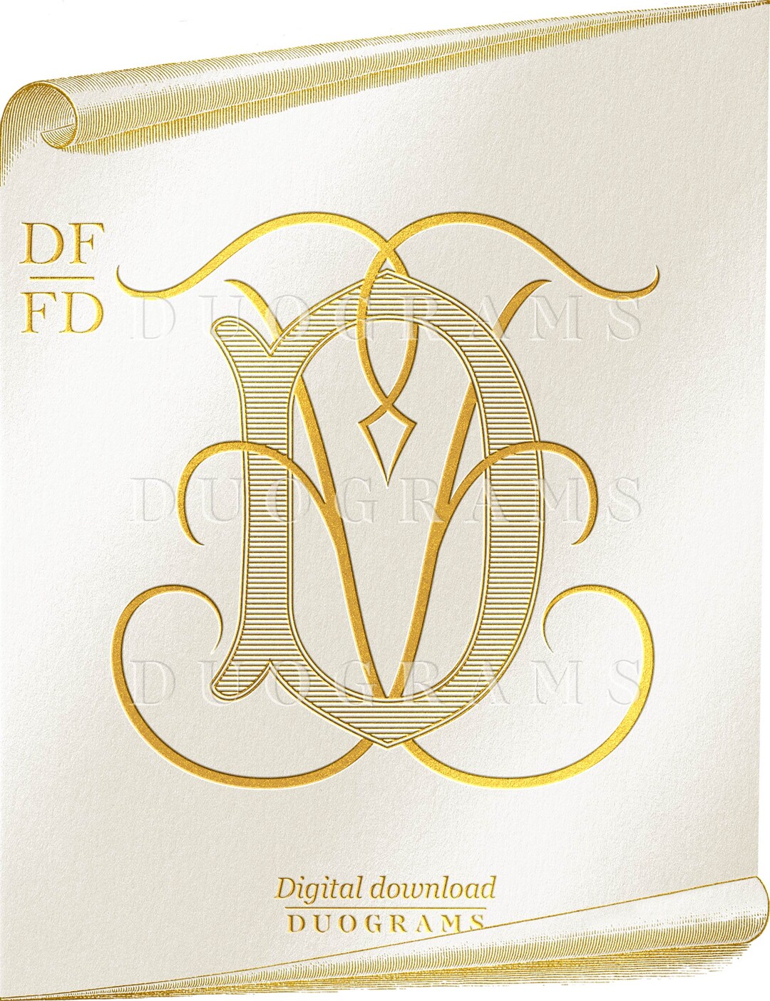 Vintage Monogram Logo Design DF FD Monogram Wreath SVG Digital - Etsy