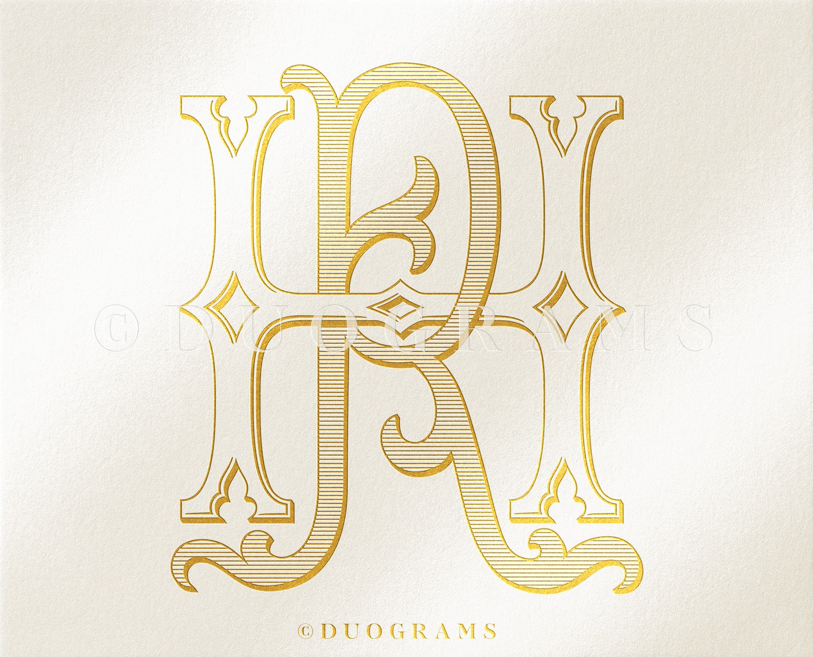 Vintage Wedding Monogram Logo HR RH Duogram H R Intertwined | Etsy