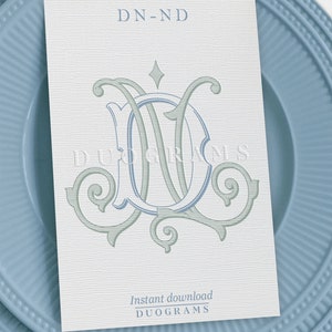Vintage Wedding Monogram Logo DN or ND Duogram D N Intertwined Monogram ...