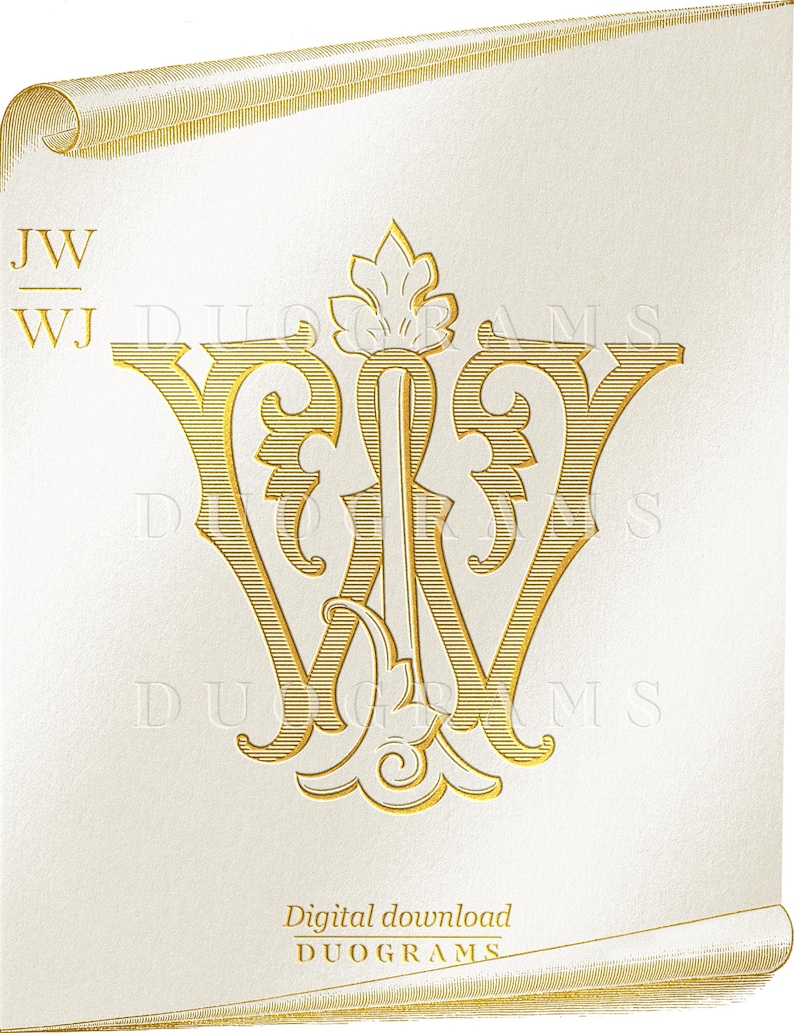 Vintage Monogram - JW - WJ - Digital - Wedding Monogram - SVG - Etsy