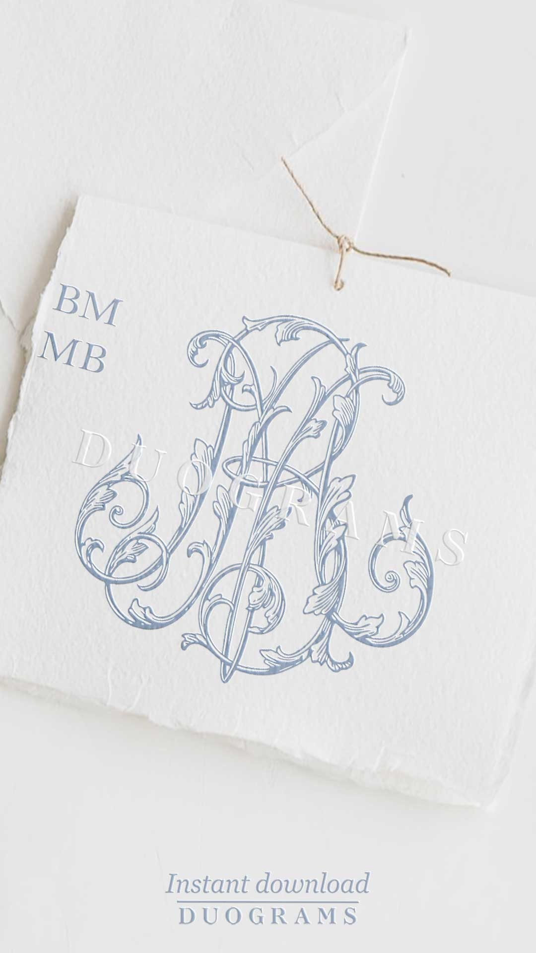 BM MB Vintage Wedding Monogram Logo Design B M Two Letter Monogram M B ...