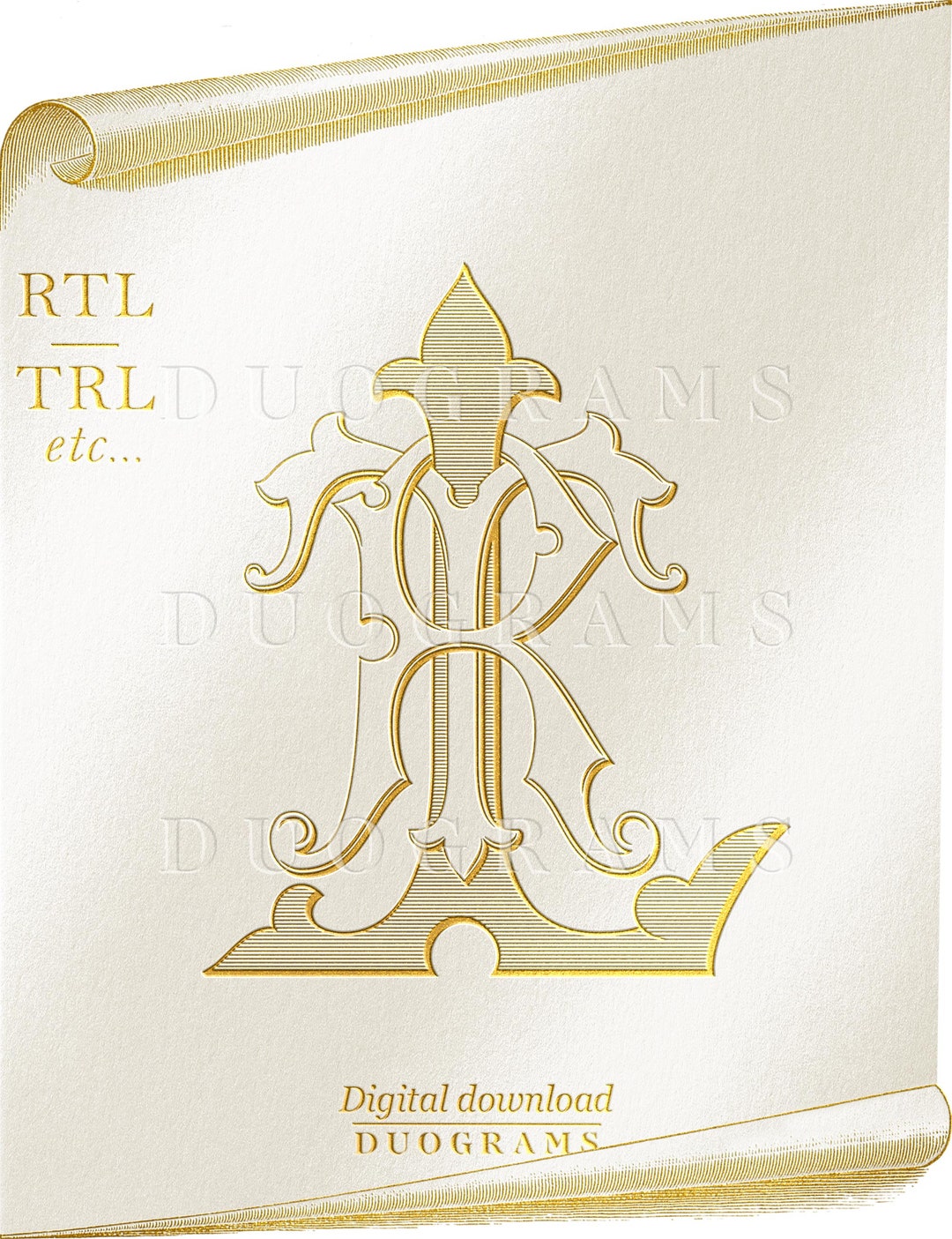 3 Letter Monogram RTL TRL Vintage Wedding Monogram - Etsy