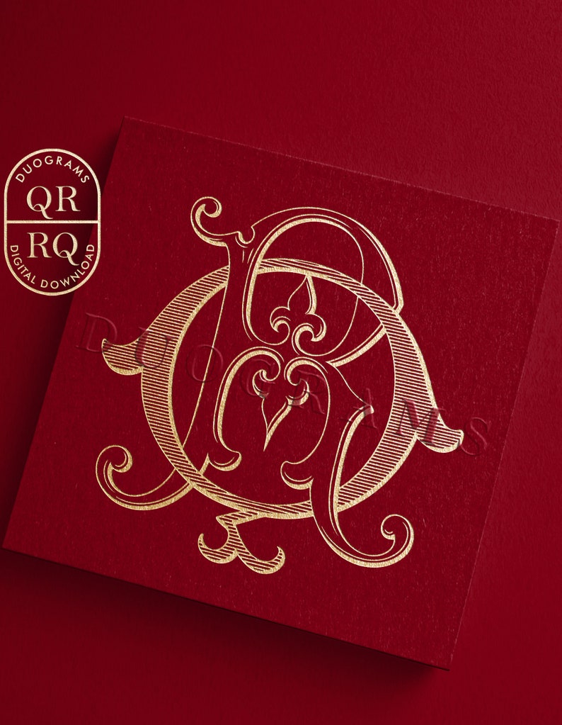 QR RQ Vintage Wedding Monogram Logo Design SVG Two Letters Monogram Q R ...