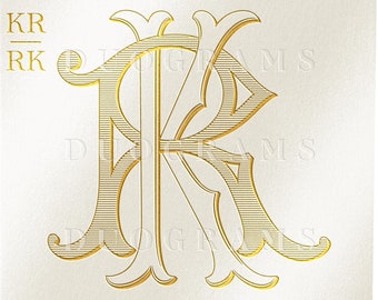 Vintage Wedding Monogram Logo HK KH Duogram H K Intertwined - Etsy