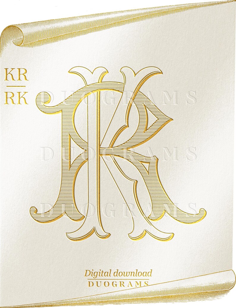 Vintage Wedding Monogram KR RK Digital Download - Etsy