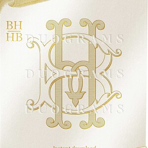 Vintage Wedding Monogram Logo BH or HB Two Letter Monogram Design B H ...